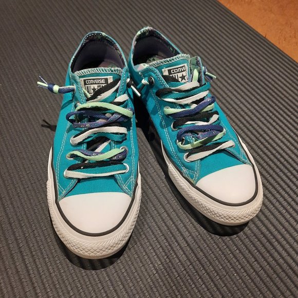 Converse | Shoes | Triple Laced Teal And Purple Skull Converse | Poshmark